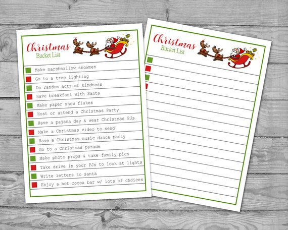 Party Favors & Games Bucket List Check Box Activity Sheet Christmas ...