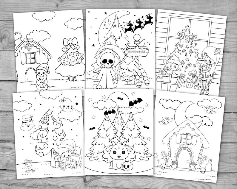 Printable Kawaii Pastel Goth Christmas Coloring Sheets, Creepy Cute ...