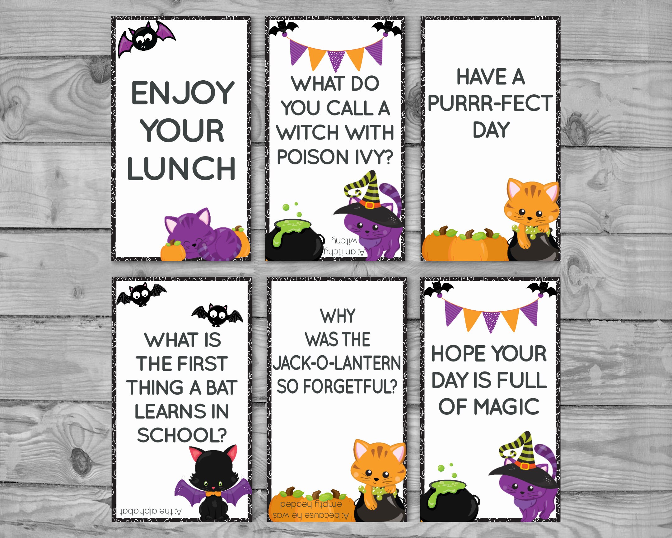 Printable Halloween Lunch Notes, Lunch Box Cards, Printable School ...