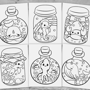 Printable Cute Ocean Bottle Kawaii Coloring for Adults and Kids, Cute ...