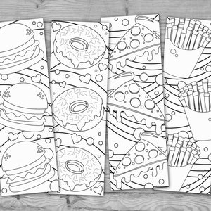 Printable Fast Food Coloring Bookmarks, Food Doodle Bookmarks, Set of 4 ...