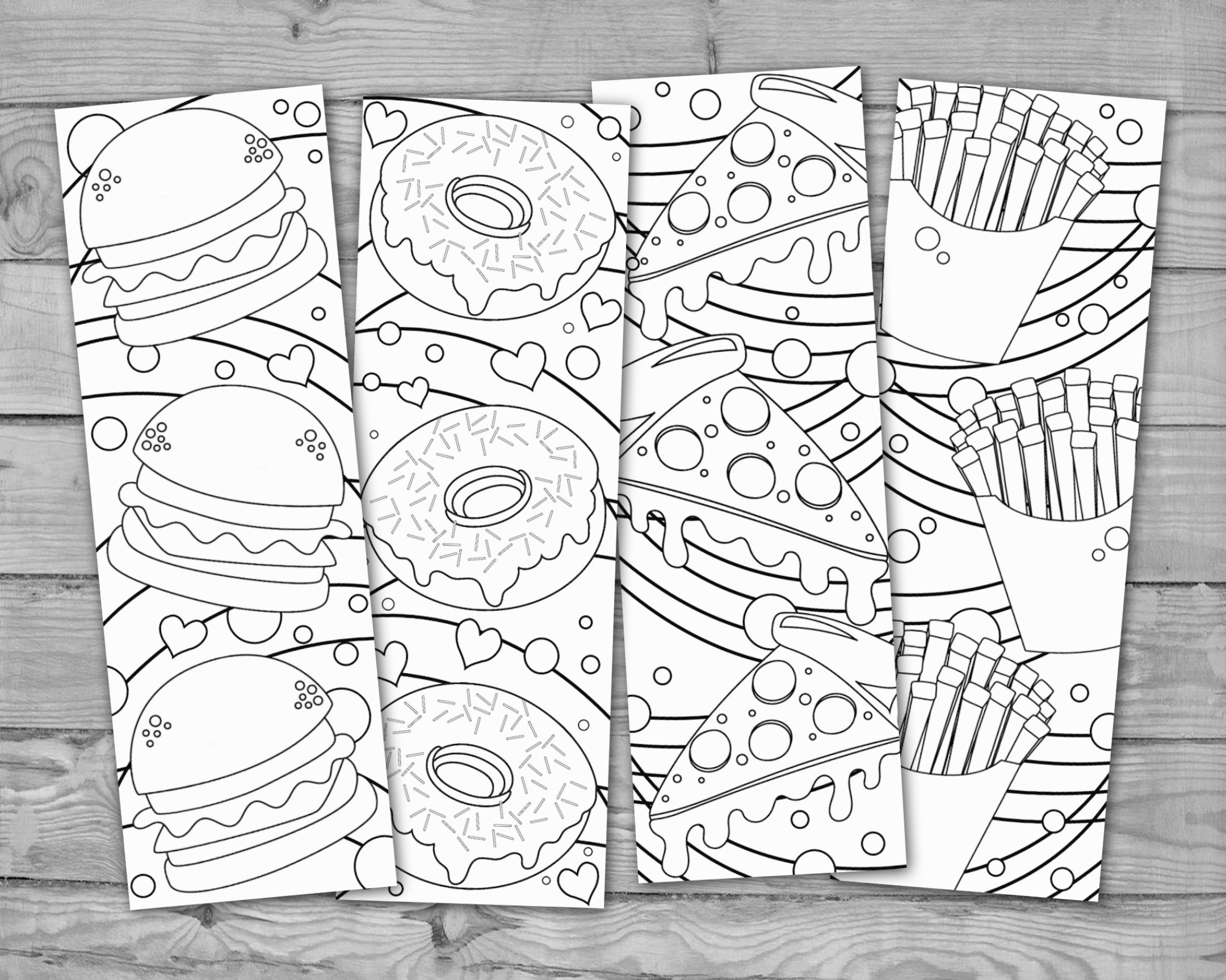Printable Fast Food Coloring Bookmarks, Food Doodle Bookmarks, Set of 4 ...