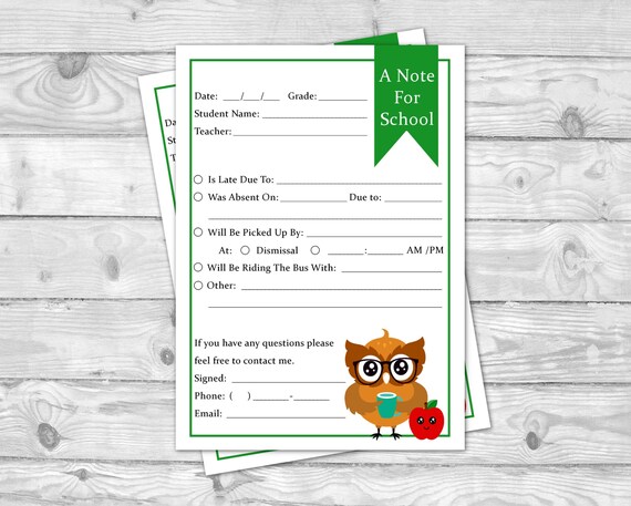 Printable Owl School Notes Note To Teacher Fill In School | Etsy