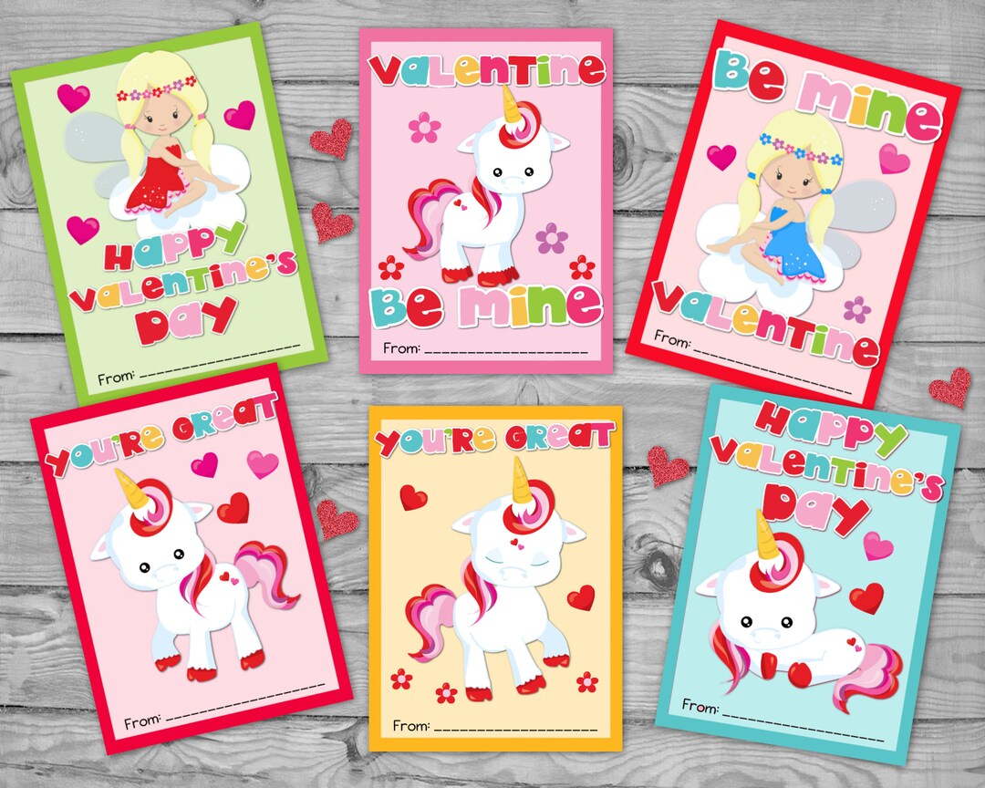 Printable Unicorn Valentine Cards, Classroom Valentine Cards, School ...