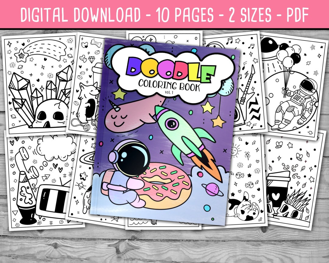 INSTANT DOWNLOAD - Cute Doodles Coloring Pages, Doodle Coloring Book ...