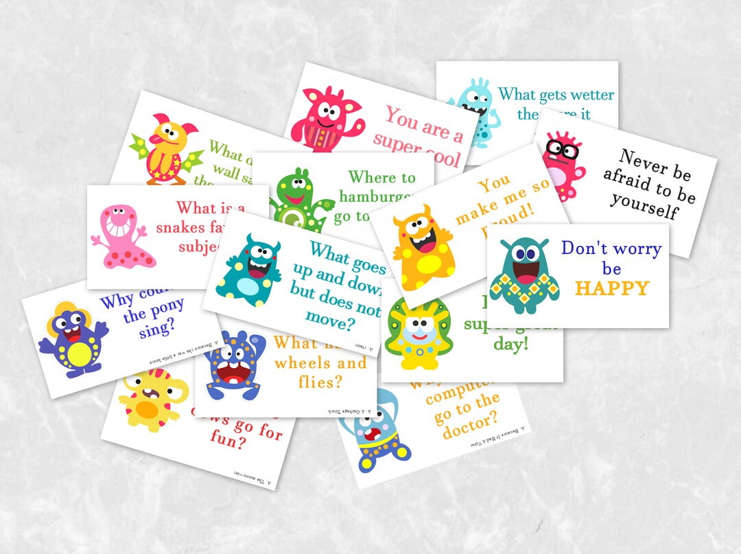 Printable Silly Monsters Lunch Box Notes, Lunch Box Cards, Printable ...