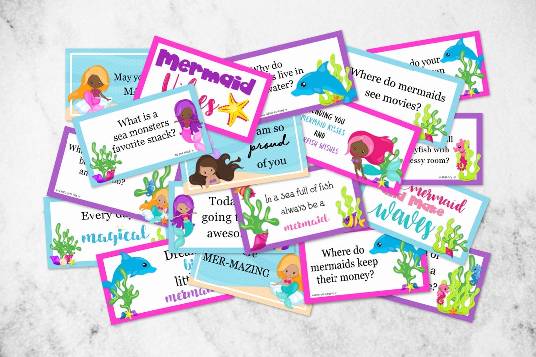 Printable Mermaid School Lunch Notes, Lunch Box Cards, Printable Kids ...