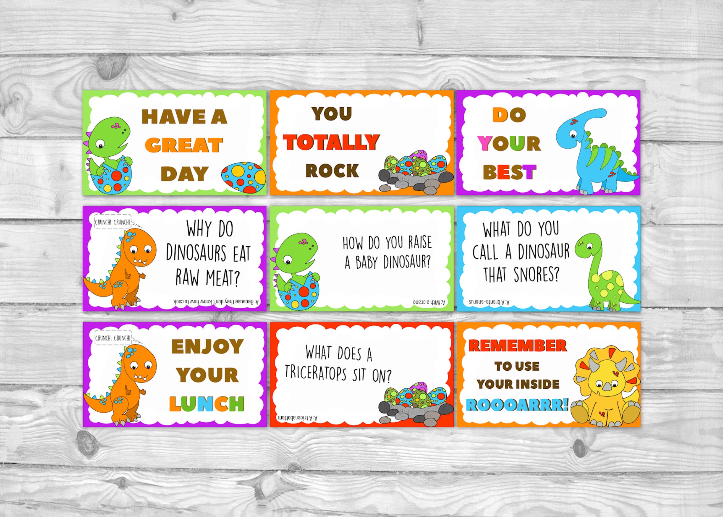 Printable Dinosaur Lunch Box Notes, School Lunch Notes, Printable Kids ...