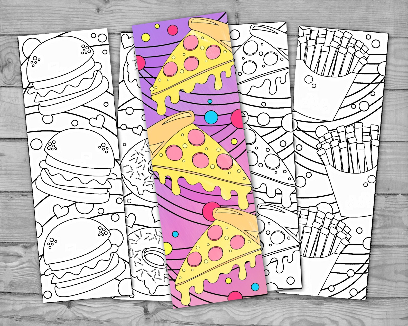 Printable Fast Food Coloring Bookmarks Food Doodle Bookmarks - Etsy