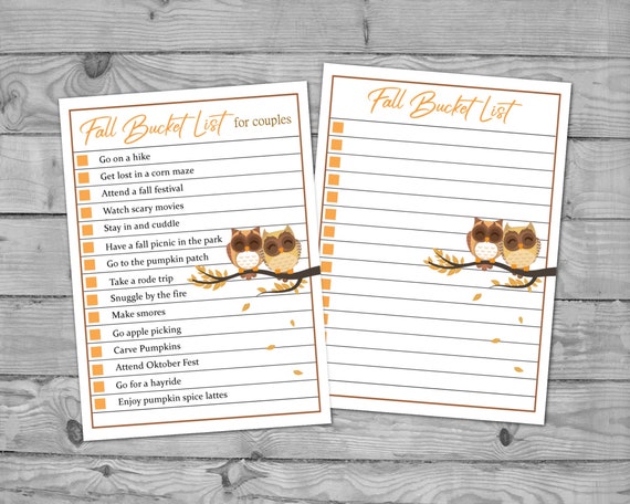 Printable Autumn Bucket List for Couples Fall Bucket List | Etsy