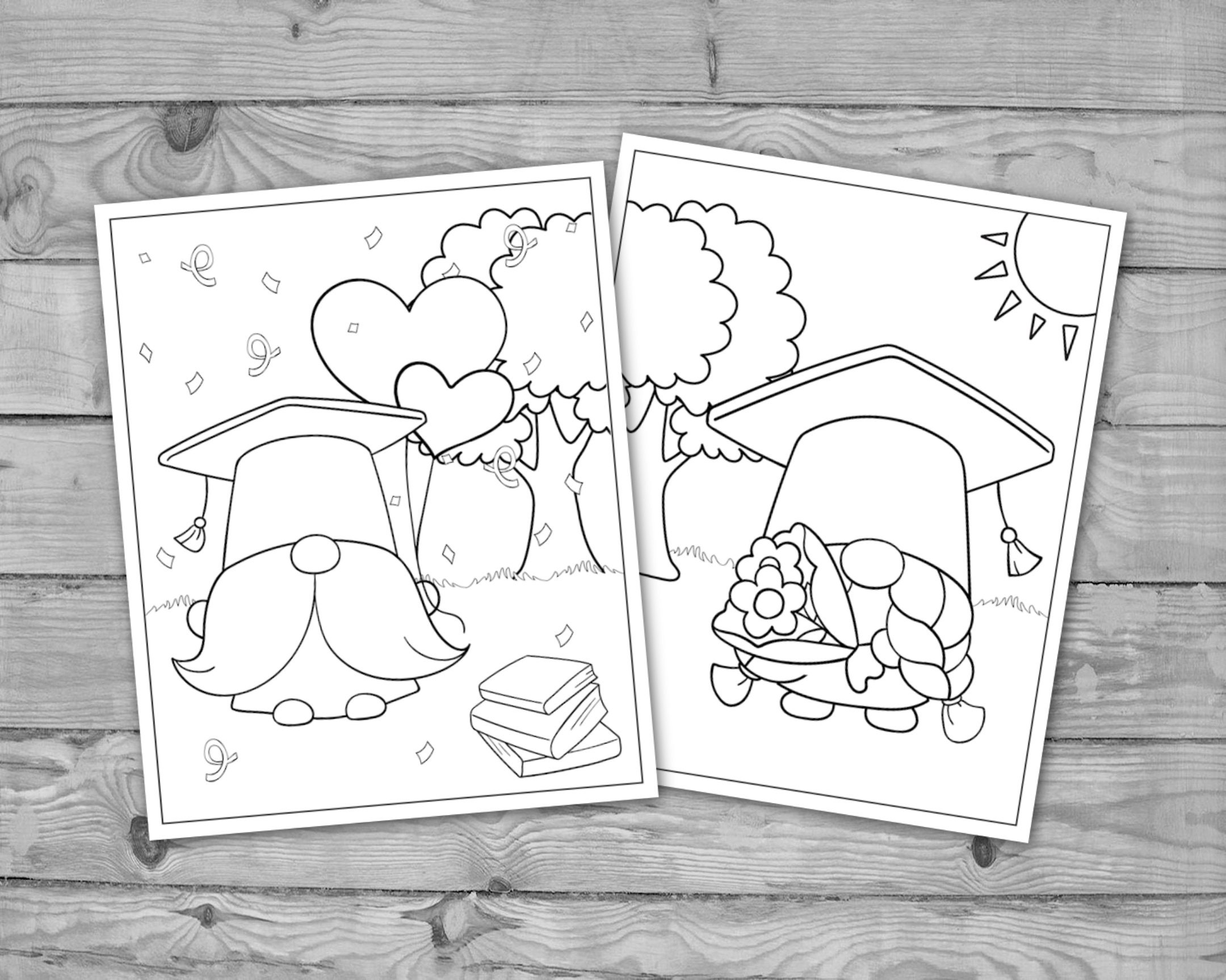 Printable Graduation Gnome Coloring for Kids, Graduation Activity ...