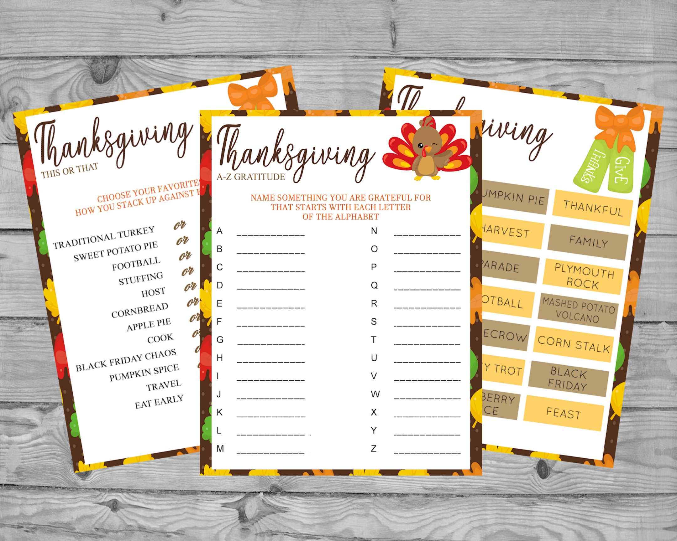 Printable Thanksgiving Game Pack, Thanksgiving Party Games, Printable ...