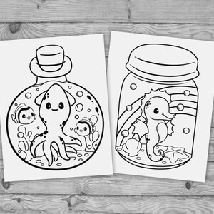 Printable Cute Ocean Bottle Kawaii Coloring for Adults and Kids, Cute ...
