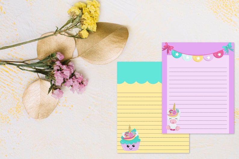 Printable Kawaii Stationary, Unicorn Pages, Cute Note Cards - Etsy