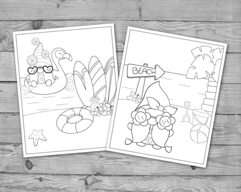 Printable Gnomes at the Beach Coloring for Kids, Gnome Activity ...