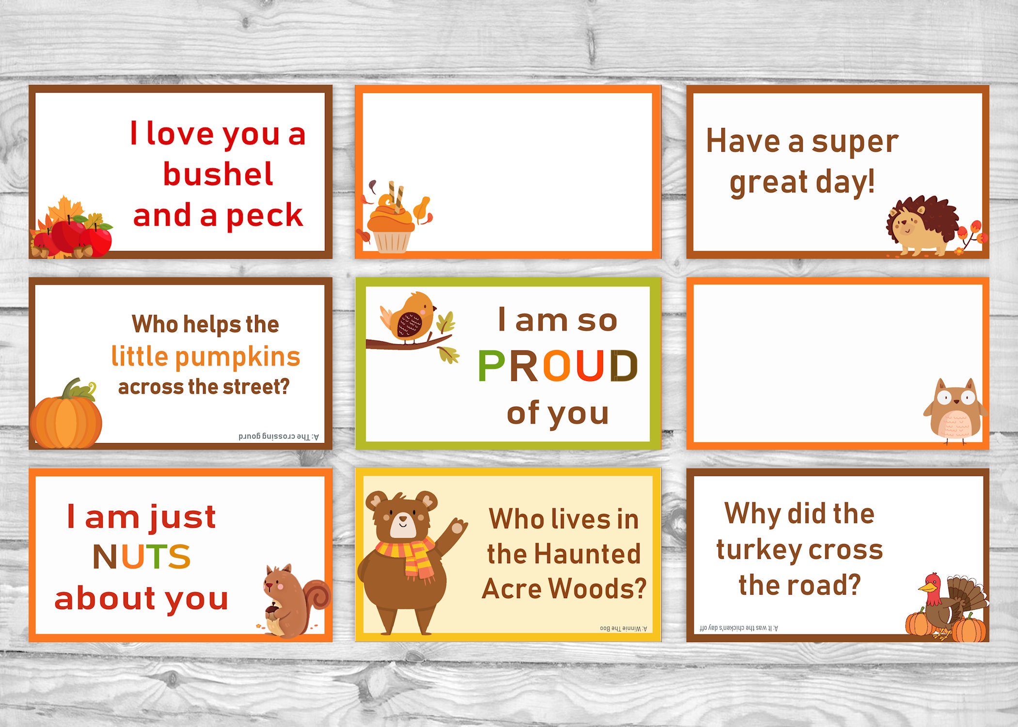 Printable Autumn Lunch Box Notes, Fall Lunch Box Cards, Printable Lunch ...