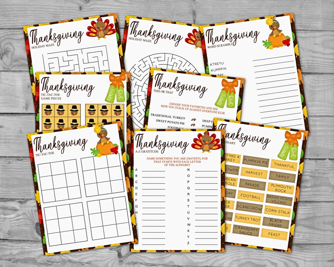 Printable Thanksgiving Game Pack, Thanksgiving Party Games, Printable ...