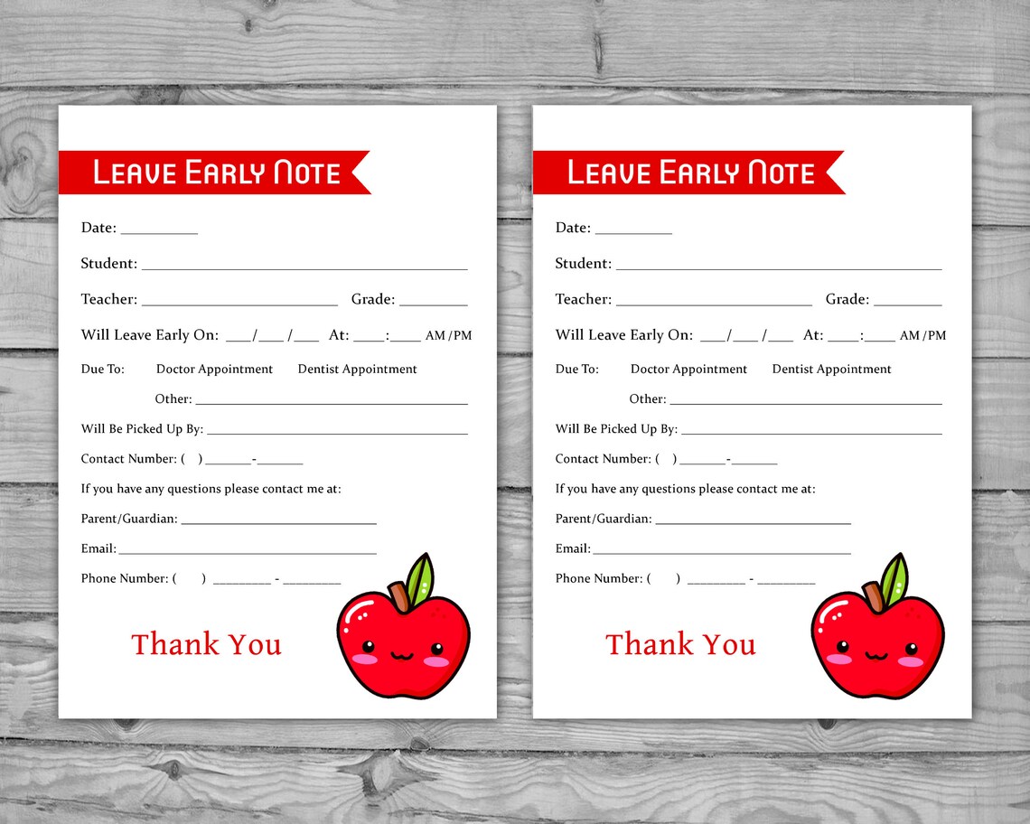 Printable School Notes Note to Teacher Fill in School Notes Printable ...
