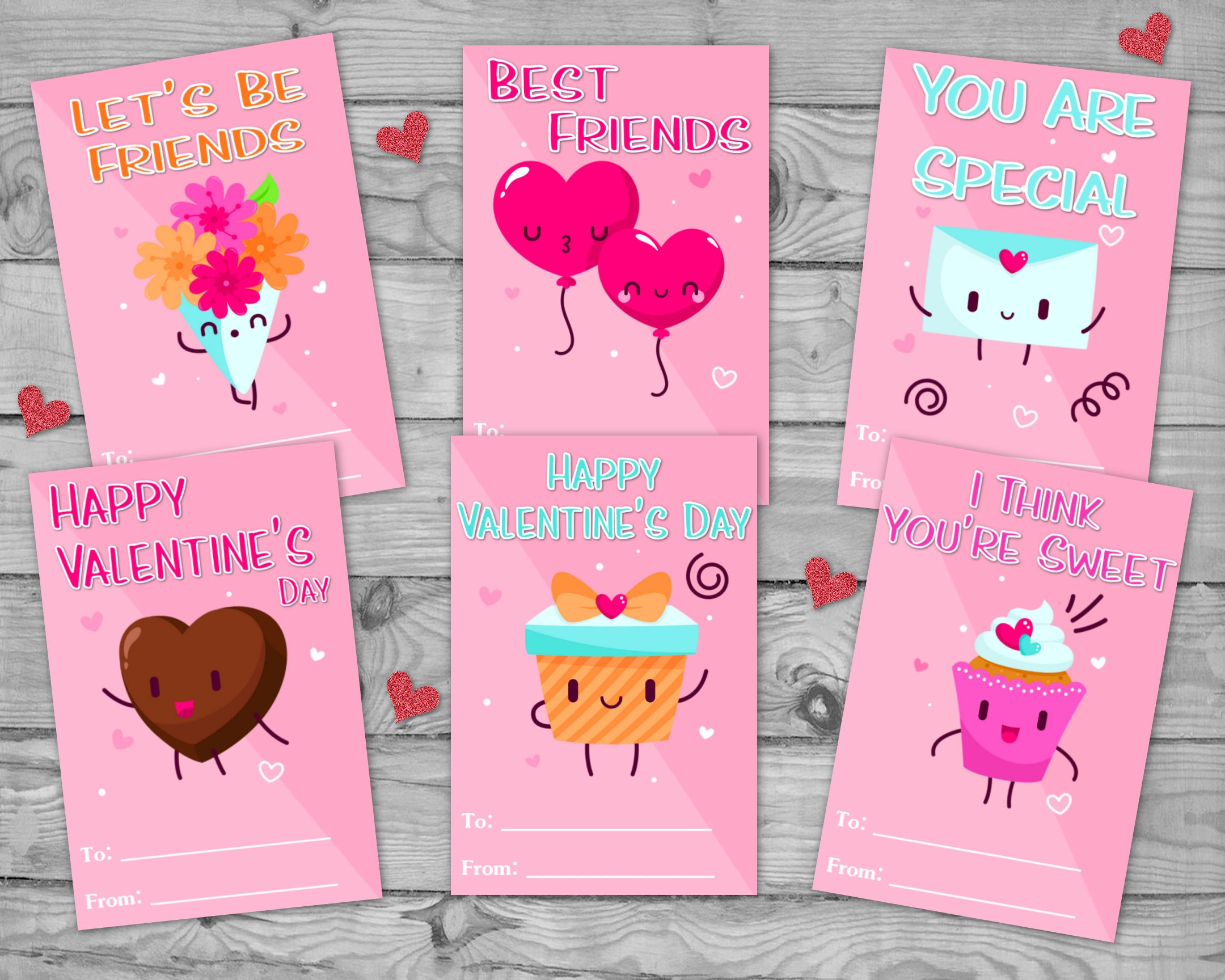 Printable Kawaii Valentine Cards, Classroom Valentine Cards, School ...