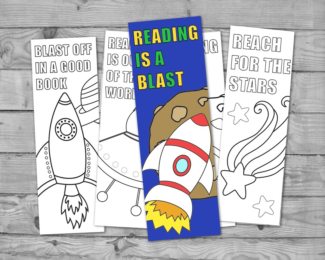 Printable Coloring Bookmarks, Outer Space Bookmarks, Set of 4 Printable ...