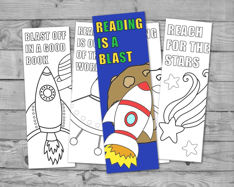 Printable Coloring Bookmarks, Outer Space Bookmarks, Set of 4 Printable ...