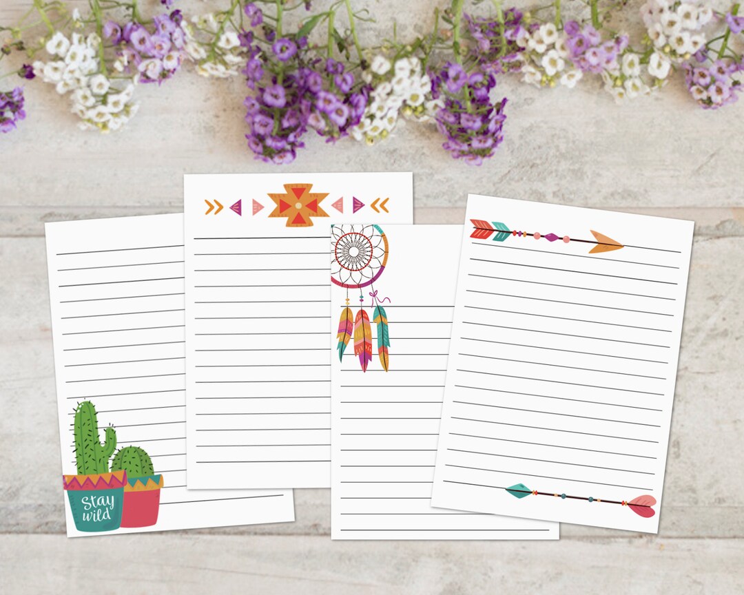 Printable Bohemian Note Pages / Boho Note Paper / Writing Paper / Blank ...