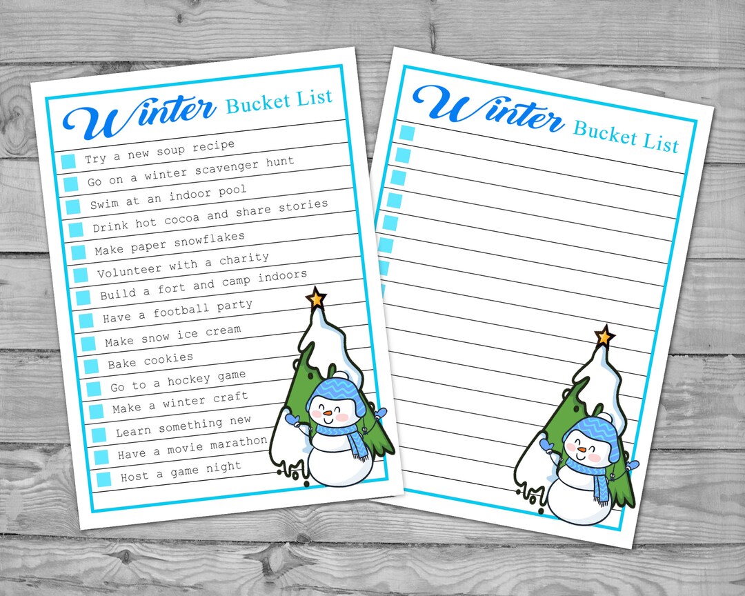 Printable Winter Bucket List - Bucket List Printable - Winter ...