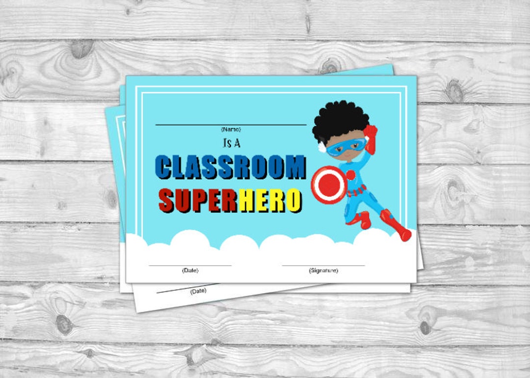 Printable Certificate Classroom Super Hero Award Instant Download PDF ...