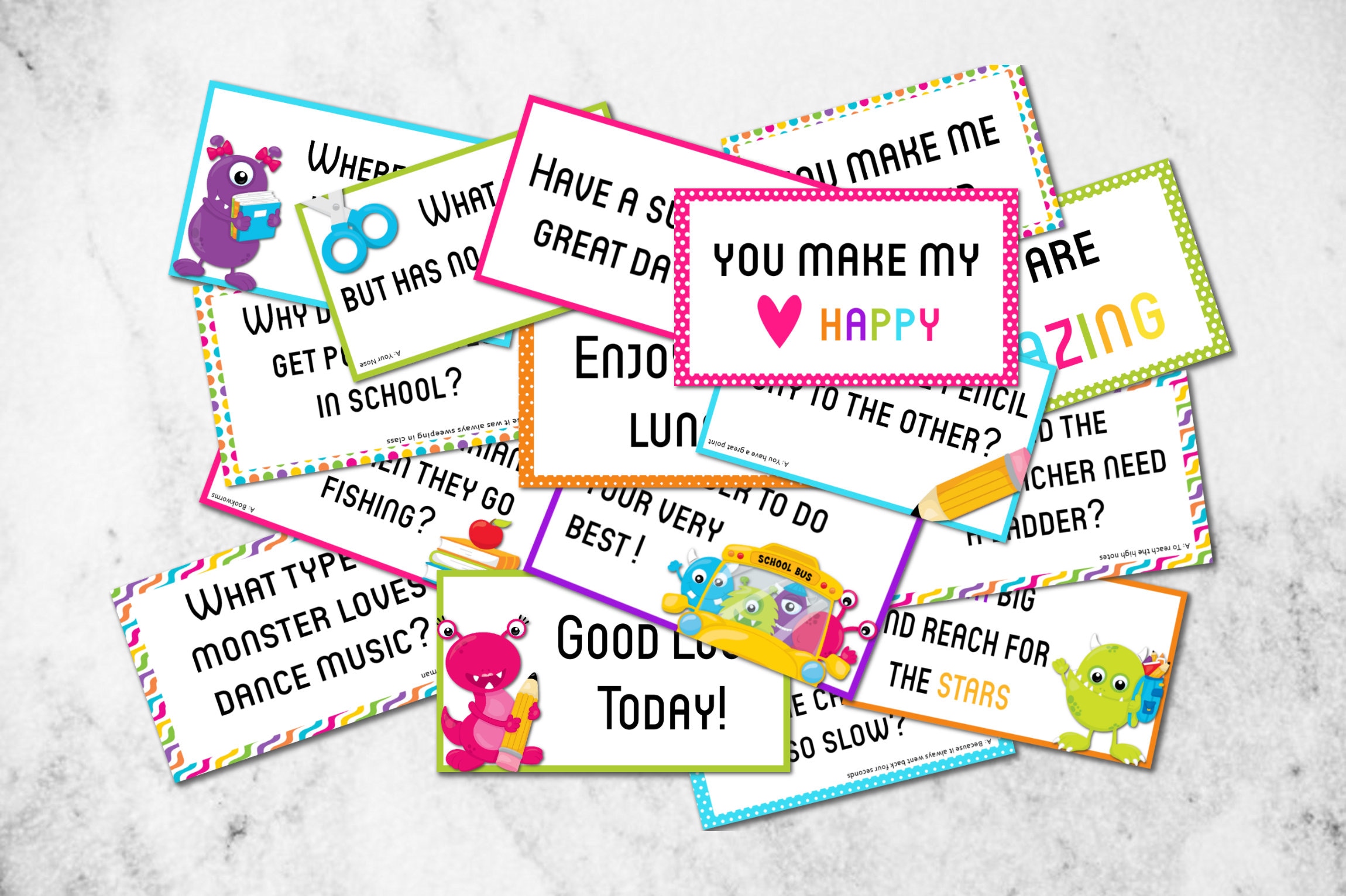 Printable Monster Lunch Box Notes, School Lunch Notes, Printable Kids ...