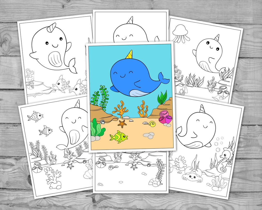 Printable Narwhal Coloring for Kids, Narwhal Ocean Activity Coloring ...