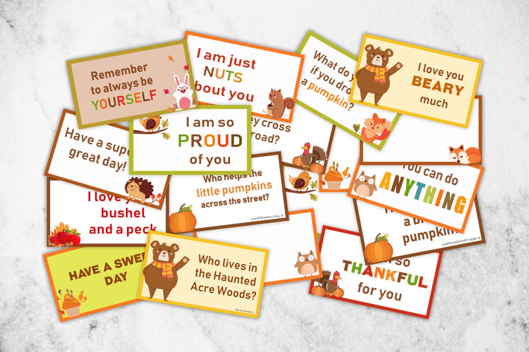 Printable Autumn Lunch Box Notes, Fall Lunch Box Cards, Printable Lunch ...