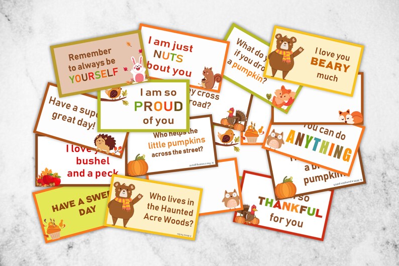 Printable Autumn Lunch Box Notes, Fall Lunch Box Cards, Printable Lunch ...