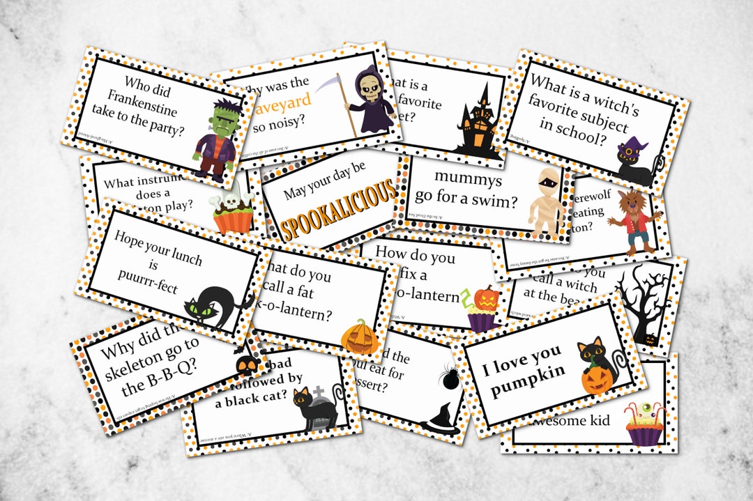 Printable Halloween Lunch Notes, Lunch Box Cards, Printable School ...