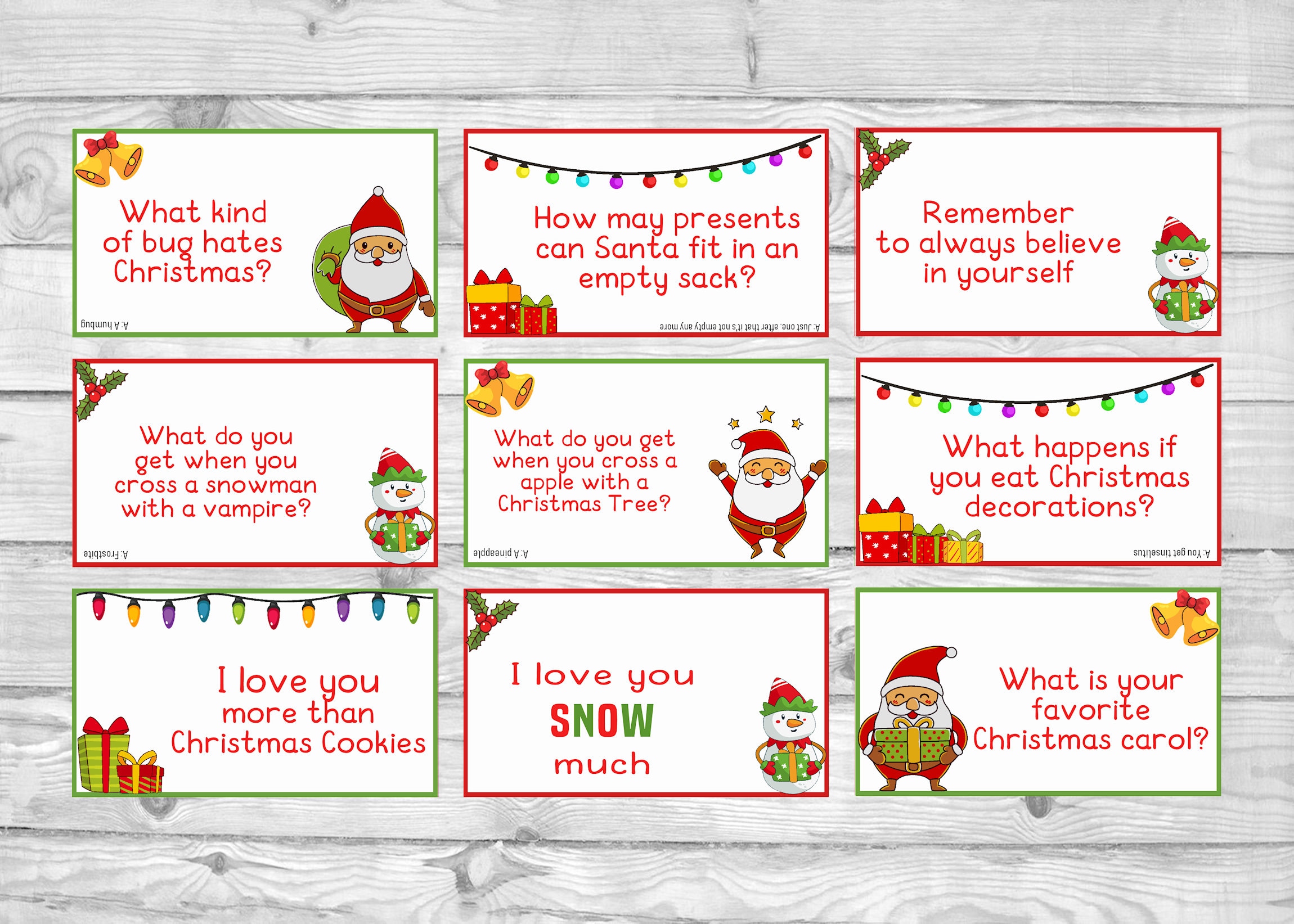 Printable Christmas Lunch Notes, Lunch Box Cards, Printable School ...