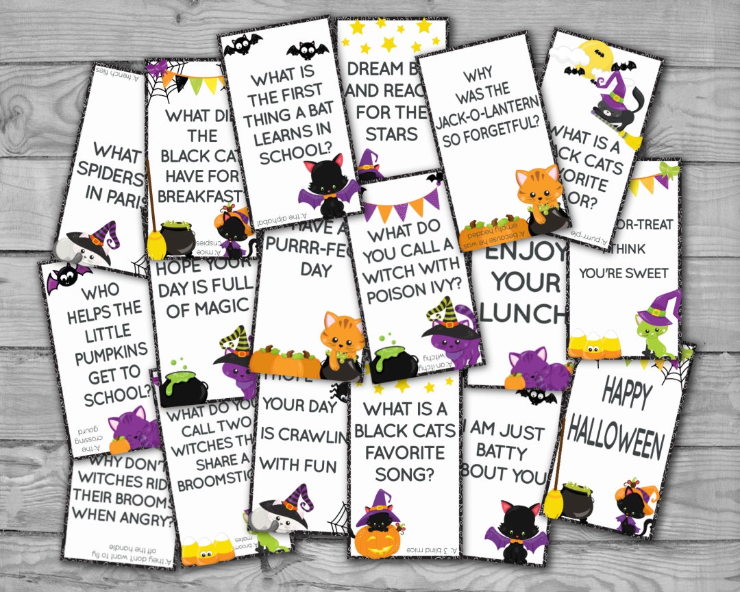 Printable Halloween Lunch Notes, Lunch Box Cards, Printable School ...