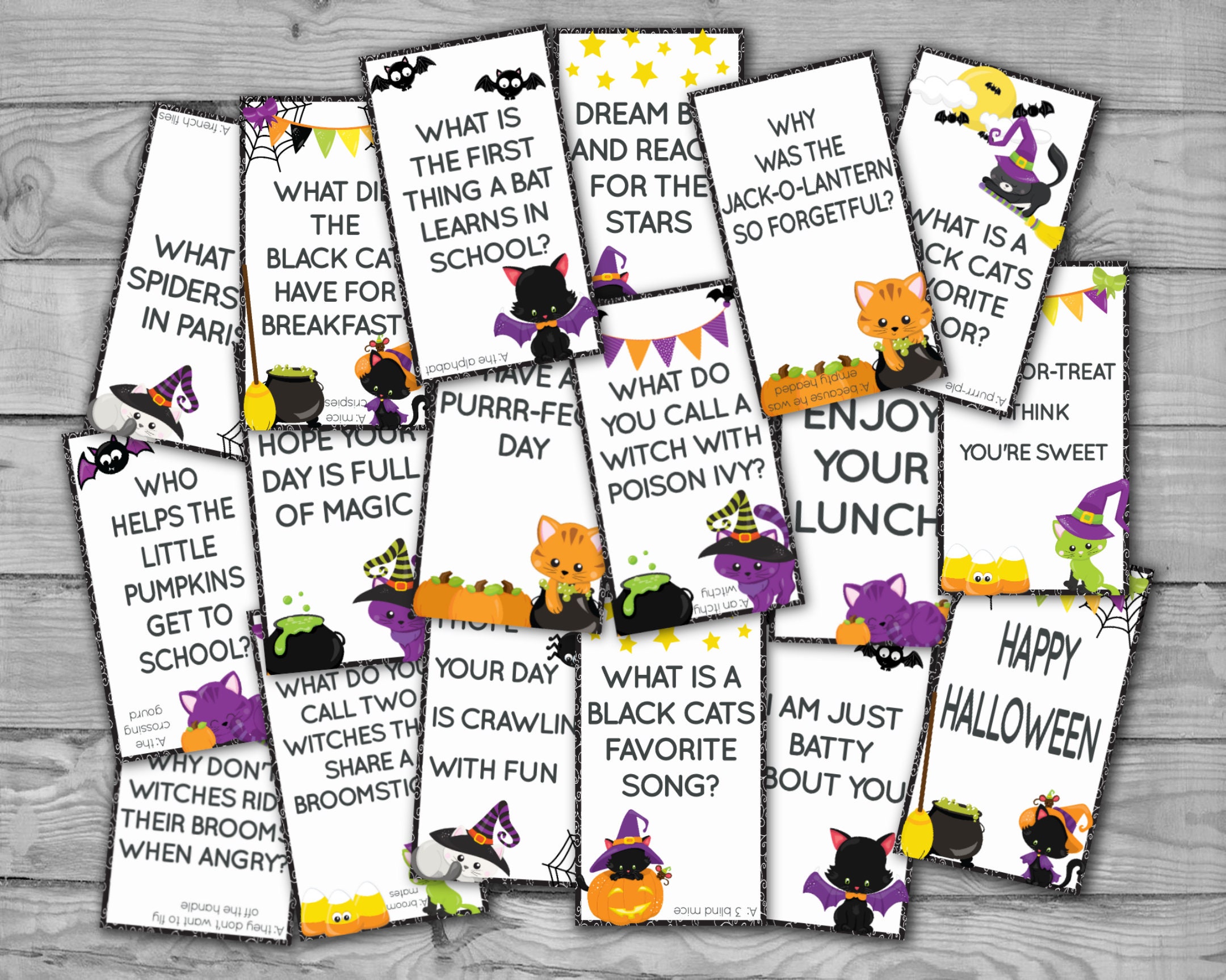 Printable Halloween Lunch Notes, Lunch Box Cards, Printable School ...