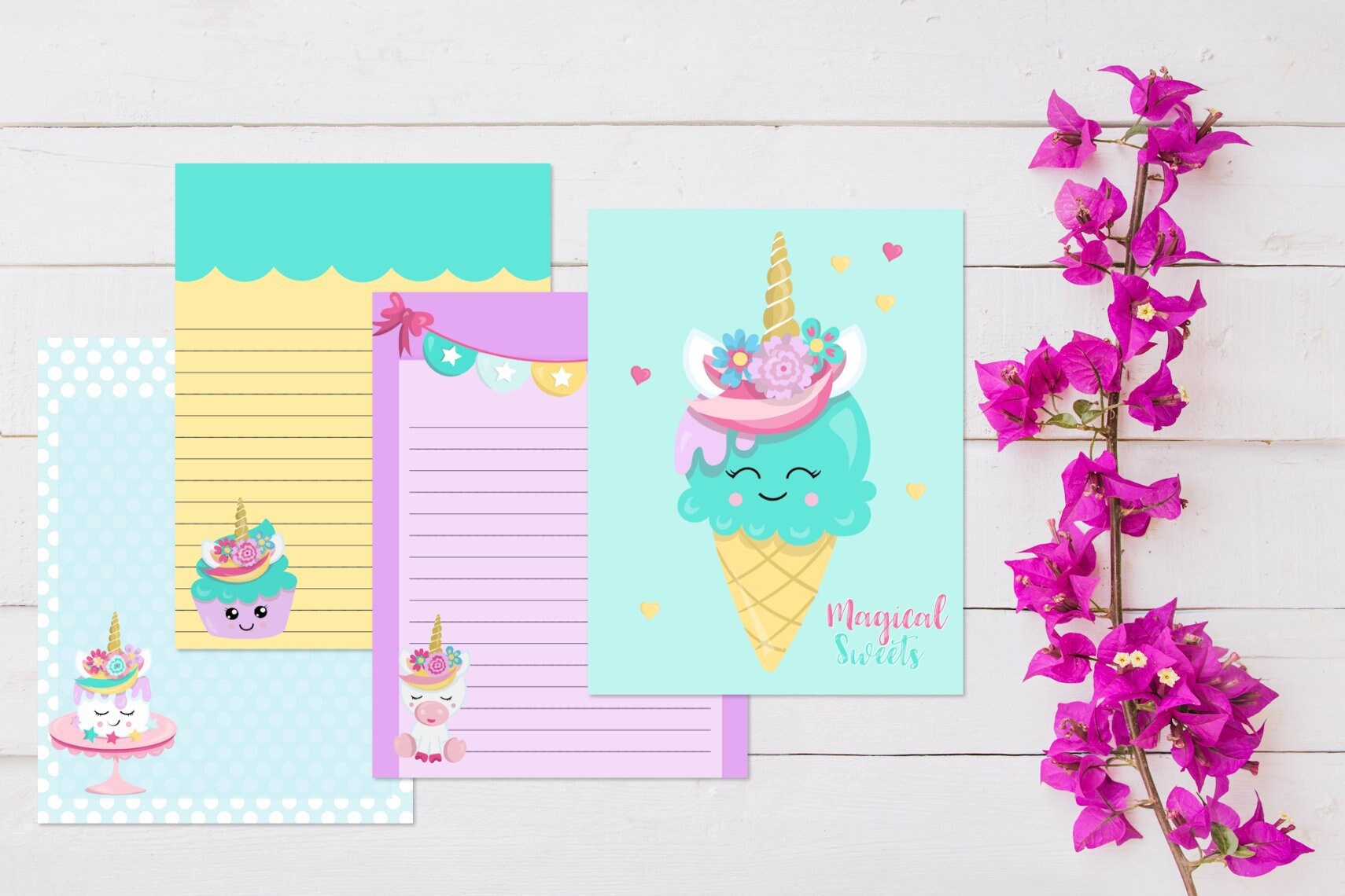 Printable Kawaii Stationary, Unicorn Pages, Cute Note Cards - Etsy
