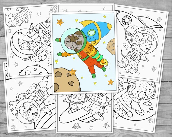 Astronaut Dog Printable Coloring for Kids Space Dog Coloring - Etsy