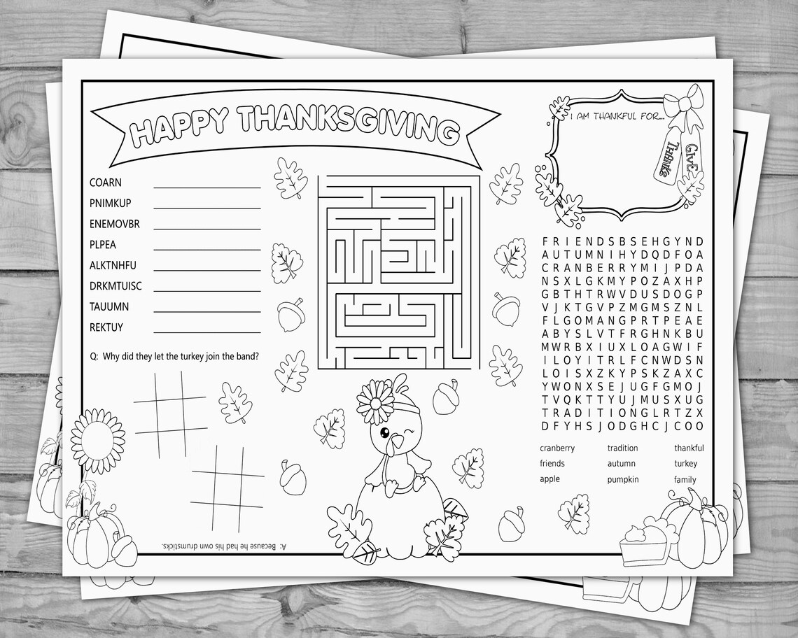 Printable Thanksgiving Placemat for Kids, Thanksgiving Activity ...