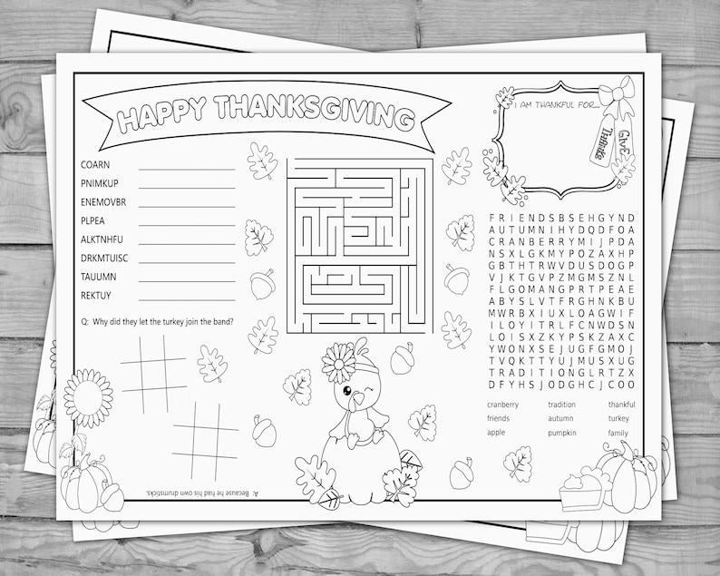 Printable Thanksgiving Placemat for Kids, Thanksgiving Activity ...