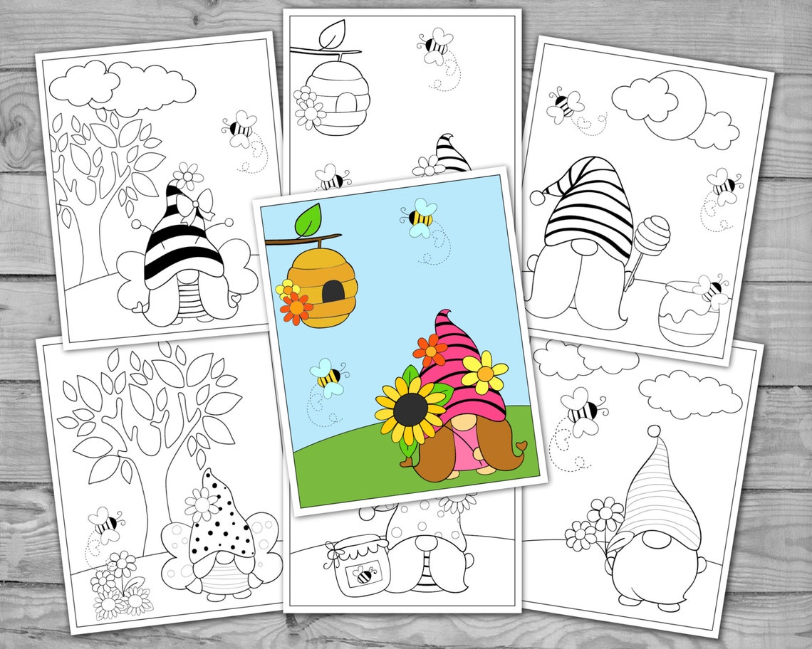 Printable Bumble Bee Gnome Coloring Pages for Kids, Gnome Activity ...