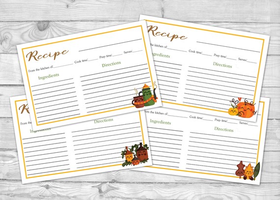 Printable Autumn Fall Recipe Card DIY Recipe Card 4x6 Cute | Etsy