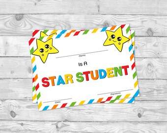 Printable Certificate Star Student Classroom Awards Instant Download ...