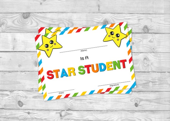 Printable Certificate Star Student Classroom Awards | Etsy