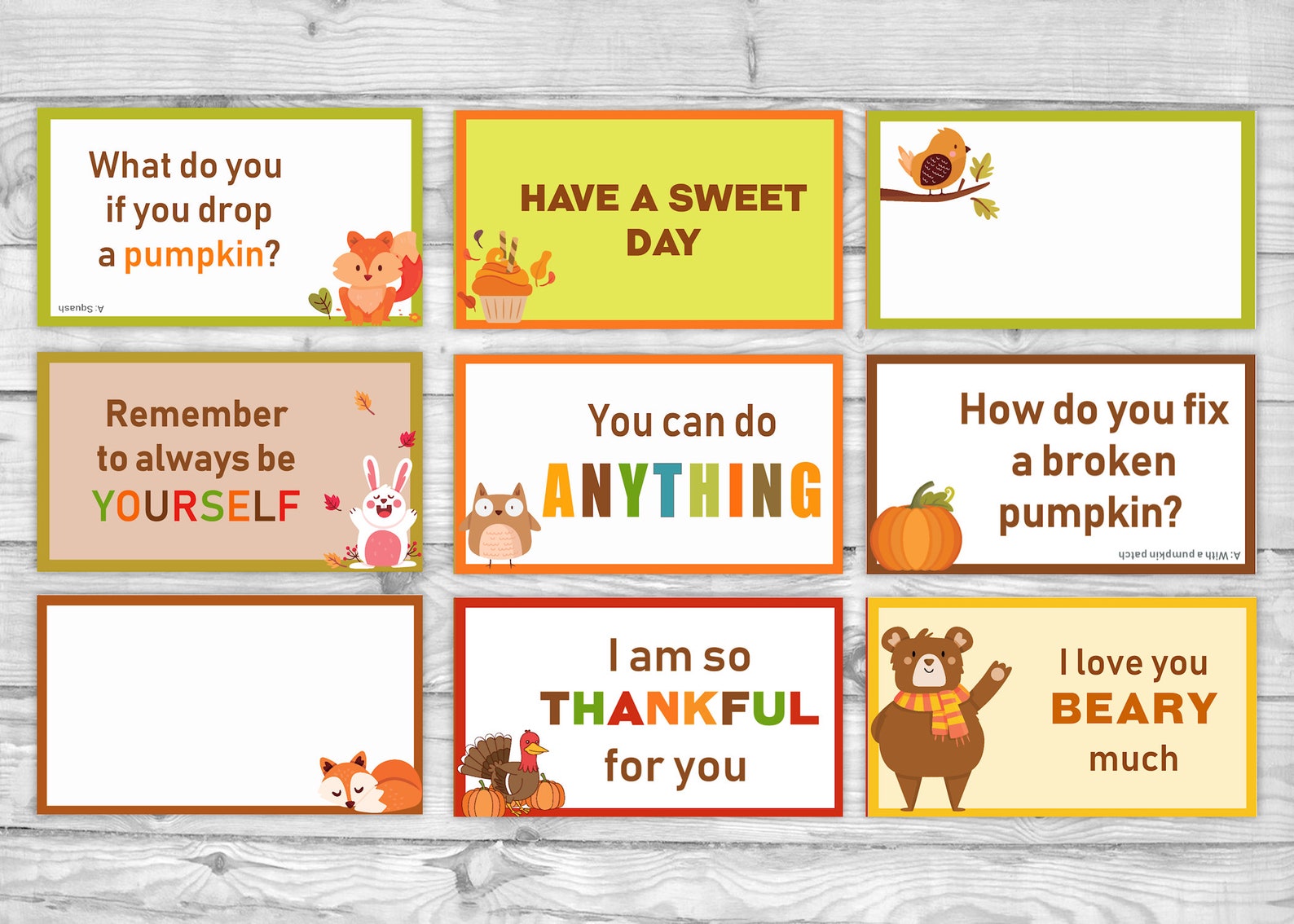 Printable Autumn Lunch Box Notes, Fall Lunch Box Cards, Printable Lunch ...