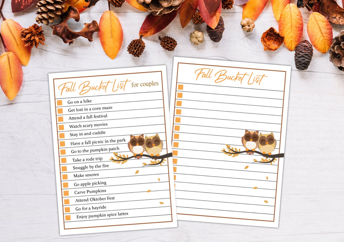 Printable Autumn Bucket List for Couples - Fall Bucket List Printable ...