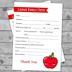 Printable School Notes Note to Teacher Fill in School | Etsy