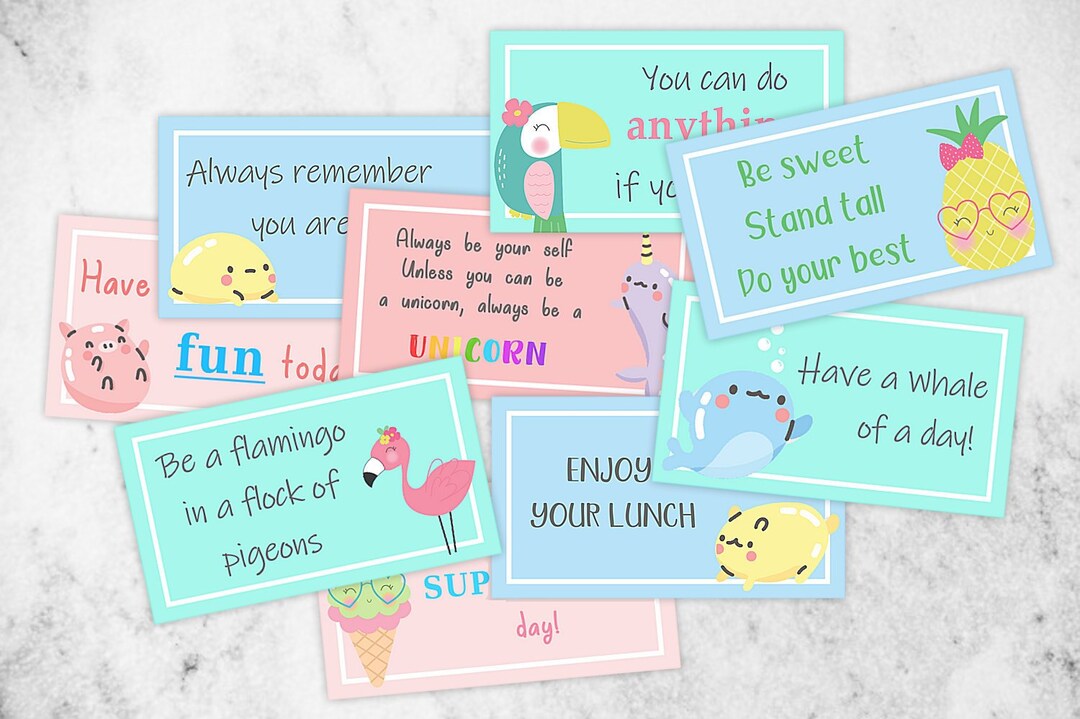 Printable Positive Vibes Kawaii Lunch Box Notes, School Lunch Notes ...