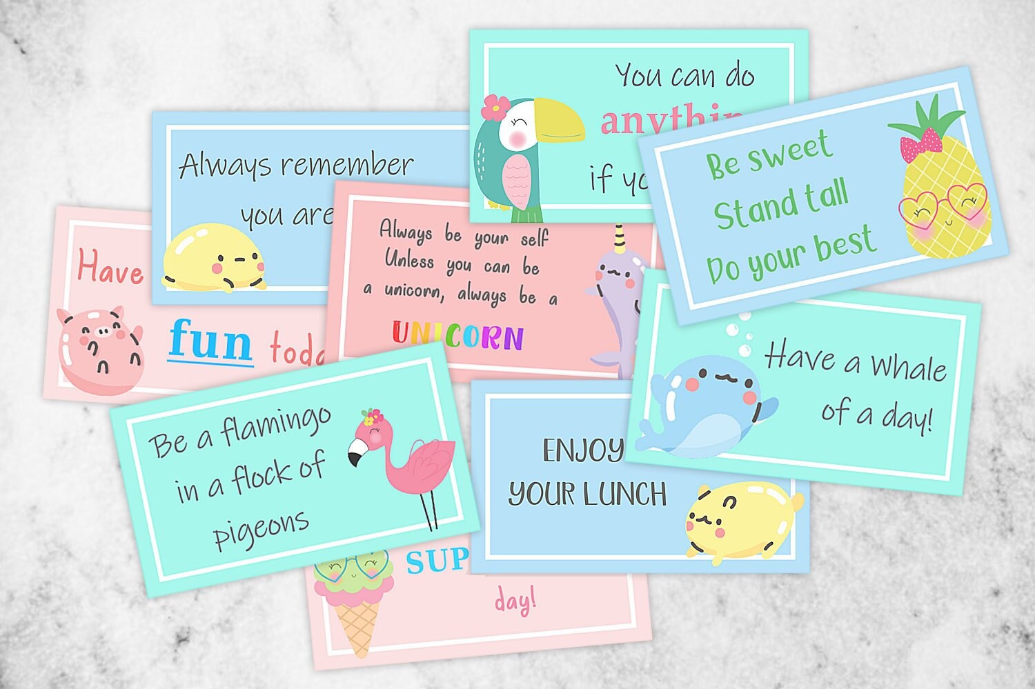 Printable Positive Vibes Kawaii Lunch Box Notes, School Lunch Notes ...