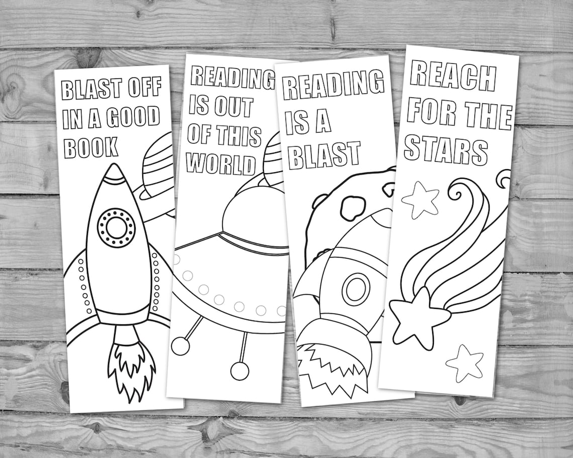 Printable Coloring Bookmarks, Outer Space Bookmarks, Set of 4 Printable ...